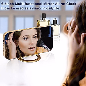 SZELAM Digital Alarm Clock,LED and Mirror Desk Clock Large Display,with Dual USB Charger Ports,3 Levels Brightness,12/24H,Modern Electronic Clock for Bedroom Home Living Room Office - Gold