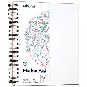 Ohuhu Double Sided Marker Pads Art Sketchbook Bleedproof - 7"x10" Large Paper Size - 90LB/150GSM Smooth Drawing Paper - 60 Sheets/120 Pages, Spiral Bound Sketching Book for Alcohol Markers Christmas