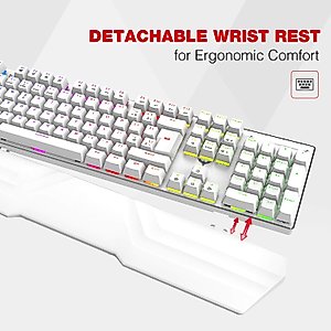 havit Wired RGB Mechanical Gaming Keyboard and Mouse Combo Set UK Layout, Blue Switch Mechanical Keyboard with Detachable Ergonomic Wrist Rest 4800Dots Per Inch Programmable Wired Mouse, White