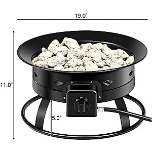 ReunionG 58,000 BTU Portable Propane Outdoor Fire Pit, w/ Cover & Carry Kit, CSA Certification, , Lava Rocks & 10 FT Hose, Durable Gas Fire Bowl for Outdoor Heating, Camping and Party, black
