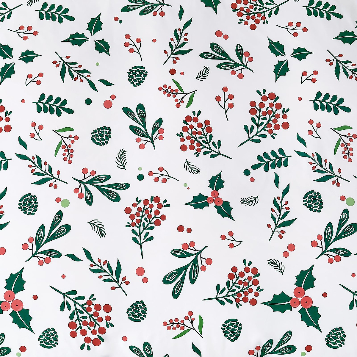 WONGS BEDDING Christmas Duvet Cover Set King,Merry Christmas Holly Berry Printed Bedding Duvet Cover,3 Pieces New Year Bedding Set with 2 Pillowcases 104”X 90”