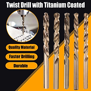 Utoolmart 2Pcs 6.5mm Heat Resistant Twist Drill Bit, Titanium Coated High Speed Steel Bit, M35 Cobalt Steel HSS-CO Grade with Straight Shank, Cut Through Hard Metals, Steel Copper, Aluminum Alloy
