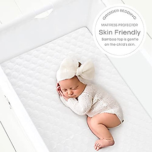 GRSSDER Waterproof Pack and Play Mattress Protector, Extra Soft and Breathable Pack n Play Sheets, Machine Washable Mini Crib Mattress Pad Cover for Size 39" x 27", White Circular Pattern
