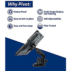 PIVOT Single Suction Cup Mount - Curved Arm - Supports Multi-Angle Display and Viewing - for Professional Pilots, General Aviation