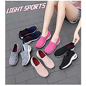 Womens Sneakers-Air Go-Walk Air Cushion Trainers, 2023 New Women's Orthopedic Platform Arch Motion Sneakers, Air Cushion Slip-On Walking Orthotic Shoes for Women Arch Diabetes Support (7.5, Black)