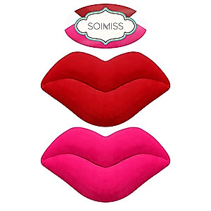 SOIMISS 2Pcs Red Lip Shape Throw Pillows 3D Lips Plush Toy Decorative Reversible Pillow Cushion for Bed Couch Office Living Room 30X17cm