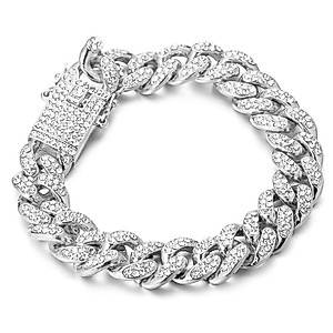 Halukakah Diamond Cuban Link Chain for Women 13.5MM Platinum White Gold Finish Bracelet 7",Full Cz Diamond Cut Prong Set,with Giftbox