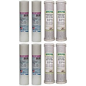 4 replacement filter sets for Dual Stage Reverse Osmosis Revolution Whole House System (1 year supply) with premium Coconut Carbon Block CTO filter