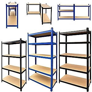5 Tier Adjustable Boltless Garage Shelving, Heavy Duty Storage Racking Unit, Organizing Metal Shelf for Home Office Workshop Warehouse Household Kitchen, 71" H x 35" W x 16" D, 5 Tier Black DIY Shelf