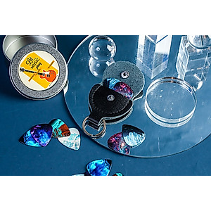 Guitar Picks - Cheliz 12 Medium Gauge Celluloid Guitar Picks In a Box W/Picks Holder. Unique Guitar Gift For Bass, Electric & Acoustic Guitars (Natural Image)