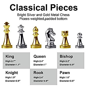 Agirlgle Metal Chess Set for Adults and Kids – Deluxe Chess Board with Chess Pieces – Travel Wooden Chess Set with Metal Pieces – Folding Chessboard – Ideal for Beginners and Professional Players