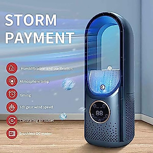 USB Leafless Fan - Portable Air Conditioner Multifunctional Timing Conditioning Fan, Household Dormitory Office Desktop Humidification Electric Fan, for Travel Camping (Blue)