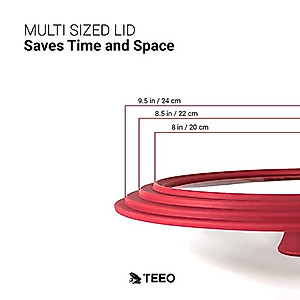 Teeo - Universal Pot Lid - Pan Cover for Frying - Drop Lid - Silicone Lids 8 - Tempered Glass Silicone Rim Cool Touch Handle Steam Vent Dishwasher Safe Skillet Multi-sized Lid (8/8.5/9.5 inches, Red)