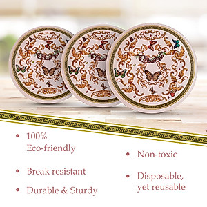 Butterfly Garden Plastic Salad Plates for Party (10 PC) Heavy Duty Disposable Dinner Set 9", Fine China Look Dishes for Baby Showers, Birthdays, Weddings, Engagements & Events - Blush - Versi