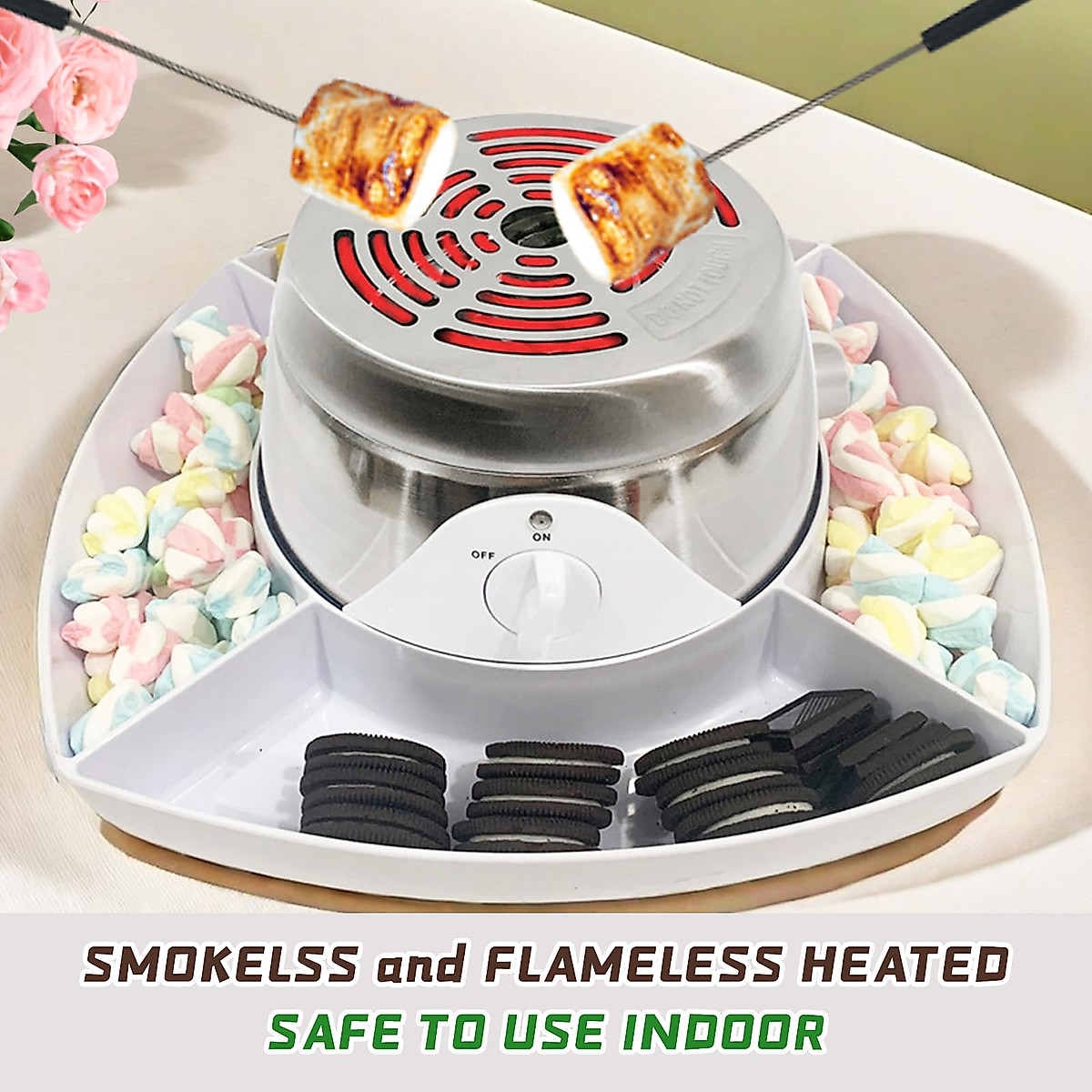 Smores Maker Tabletop Indoor Kit Smores Kit Flameless Electric S'mores Maker Marshmallow Roaster, Movie Night Supplies Housewarming Christmas Gifts 120V 345W