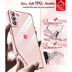 LeYi for Samsung Galaxy S22 Plus Case: Full Camera Lens Protection,Love Heart Plating Girly Women Cute Luxury Soft TPU Shockproof Case for Samsung S22 Plus,Pink