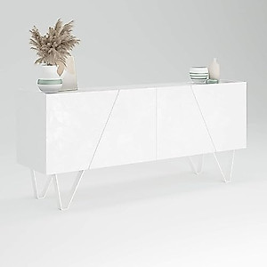 Mobili Fiver, Emma 4-Door Sideboard with White Legs, Concrete White, Made in Italy
