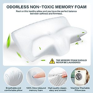 Hexus Cervical Pillow for Neck Pain Relief, Ergonomic Hollow Design, Odorless Memory Foam Pillow for Sleeping, Orthopedic Contour Neck Support Pillows for Side, Back, and Stomach Sleepers, White