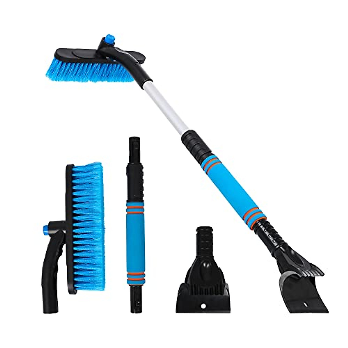 EcoNour 27" Extendable Snow Brush and Ice Scraper for Car Windshield | 2-in-1 Telescoping 360° Snow Brush with Pivoting Head | Window Ice Scraper for Snow Removal | Winter Car Accessories for Truck