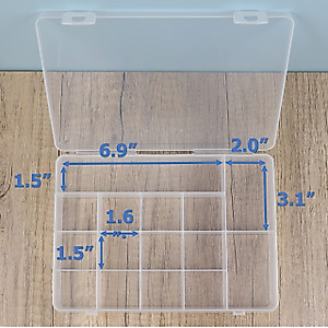 EIKS Plastic Compartment Organizer Box Case with 15 Grids for Beads Jewelry Fishing Tackles Metal Parts Accessories Screws Button, Size 9x6.7x1.4inch