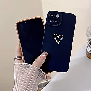 Yeddabox Compatible with iPhone 13 Mini Case for Women, Bronzing Luxury Heart Phone Case Cute Side Small Pattern Soft TPU Shockproof Full Camera Lens Protective Cover for iPhone 13 Mini (Black)