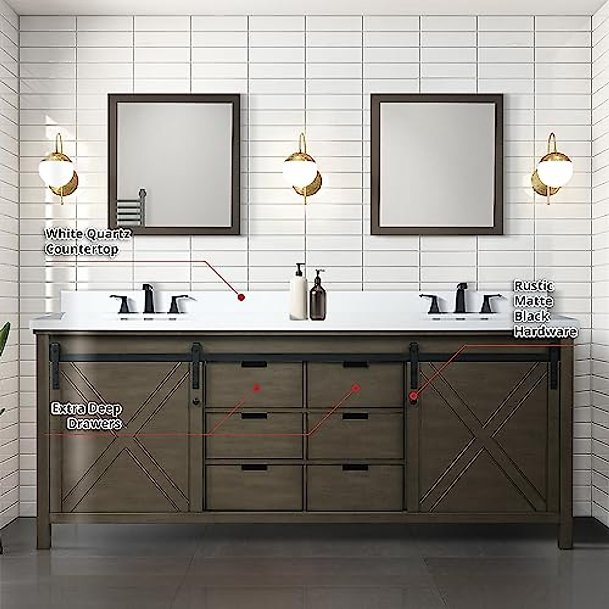 Bell+Modern Ketchum 84 in W x 22 in D Rustic Brown Double Bath Vanity and White Quartz Countertop