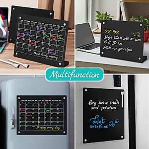 2PCS Black Acrylic Dry Erase Board with Stand for Desk, 16x12 Large Desktop Monthly Whiteboard Magnetic Fridge Calendar Memo Board, Daily Planner Blackboard Easel for Office, School