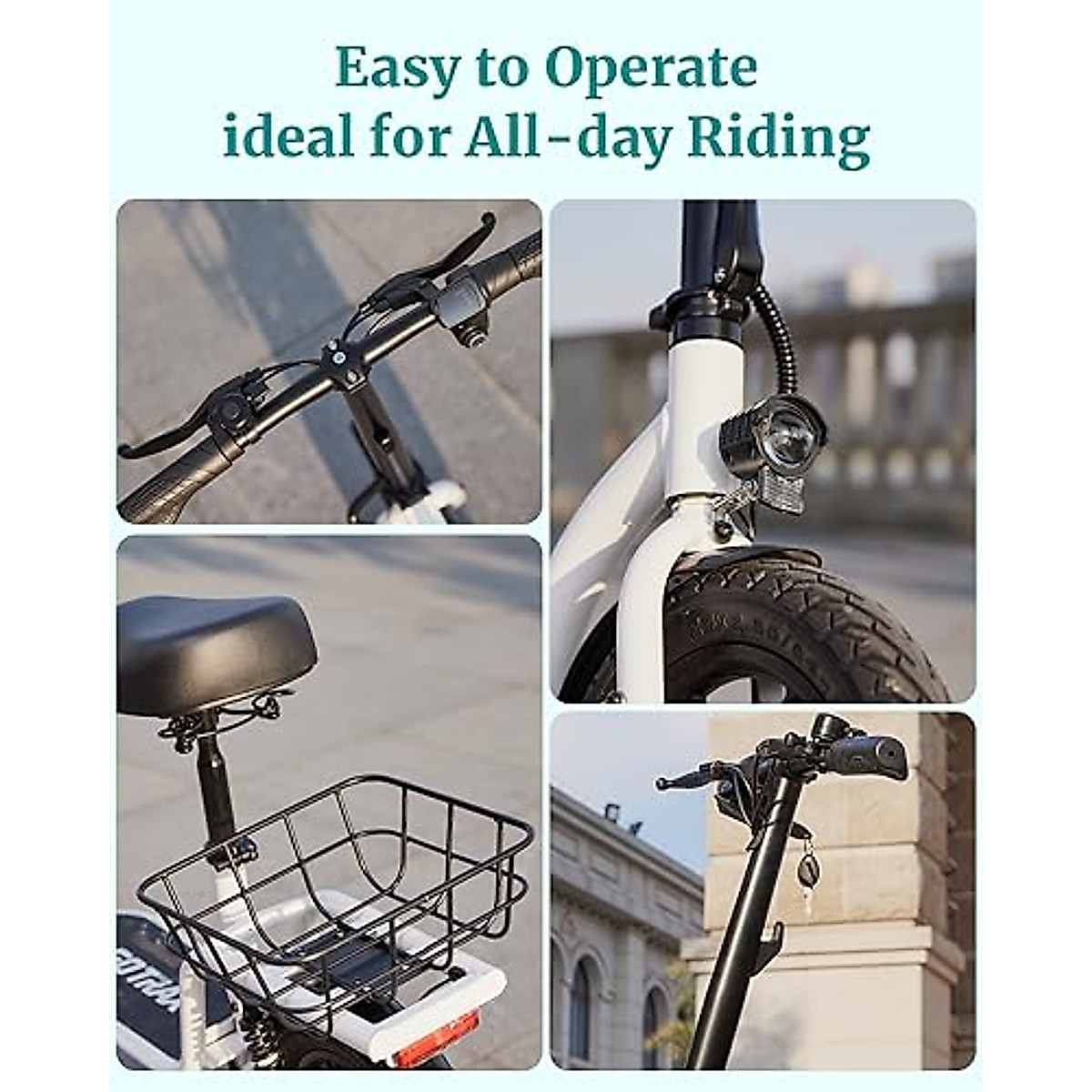 Gotrax Astro Electric Scooter with Seat, 14" Pneumatic Tire and 19 Miles Range&15.5Mph Power by 350W Motor, Comfortable Rear Dual Shock Absorption&Wider Seat, EBike with Carry Basket for Adult White