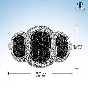 JEWELEXCESS Sterling Silver 1 Carat Black & White Diamond Ring for Women | Diamonds for Everyday Womens Wear
