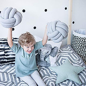 ZANYB Soft Knot Ball Throw Pillow Home Decor Cushion Plush Throw Knotted Pillow Handmade Round Pillow Knotted Bedroom Decor, Grey, 11.8x11.8''