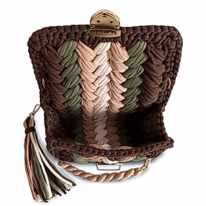 CHQEL Evening Clutch Bag for Women, Handmade Crochet Wedding Party Purse, Small Flap Formal Crossbody Handbag Evening Clutch (Autumn)