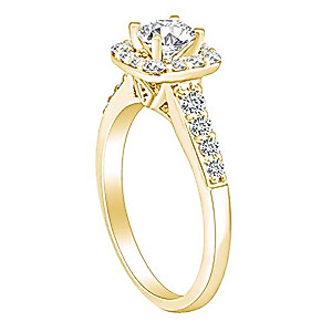 AFFY 1 Carat (Cttw) Round White Natural Diamond Square Frame Halo Engagement Wedding Ring In 14k Solid Yellow Gold Ring Size-7