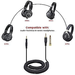 weishan ATH-M50x Cable Coiled Aux Cord Replacement for Audio Technica M40x M70x Wired Headphones, 2.5mm to 3.5mm(1/8") Extension Wire with 6.35mm(1/4") Adapter, 14ft