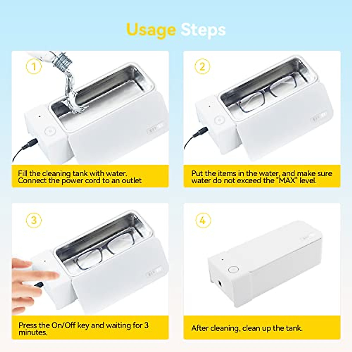 Ultrasonic Jewelry Cleaner, EIWEI 50kHz Ultrasonic Cleaner, 600ML Jewelry Cleaning Machine with SUS304 Material, 3-Minutes Quick Cleaning for Ring, Eyeglass, Retainer, Makeup Brush, Coins (White)