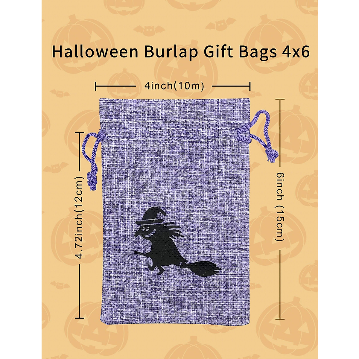 Jexila 24 Pack Halloween Burlap Gift Bags Small Halloween Treat Bag with Drawstring Linen Jute Halloween Goodie Candy Bags for Kids Trick or Treat Halloween Party Favor