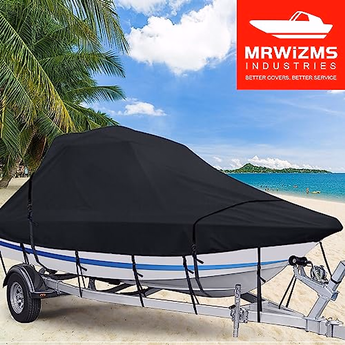 Wakeboard Tower Boat Cover 21-23ft, Heavy Duty 100% Waterproof Over The Tower Cover for V-Hull Fishing Tournament Boat w/Ski Wakeboard Tower Boat Cover…
