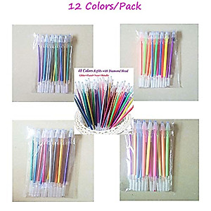 Colorful Gel Pen Refills, Zzmart Ultra Fine Point 48 Color Gel Pens Refills with Diamond Tip, Greater for Crafting, Doodling, Drawing, Kids and Adult Coloring Book - (Glitter, Neon, Pastel, Metallic)