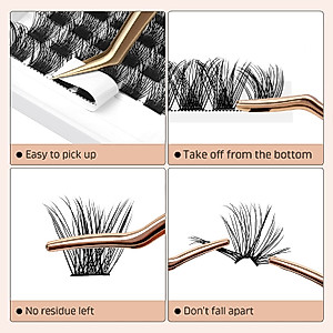 72 Pcs Lash Clusters DIY Eyelash Extension C Curl 14mm Wide Stem Cluster Lashes Individual Lashes Cluster Lashes Wisps Reusable Professional Makeup for Self-application (Volume R-05 C 14mm)
