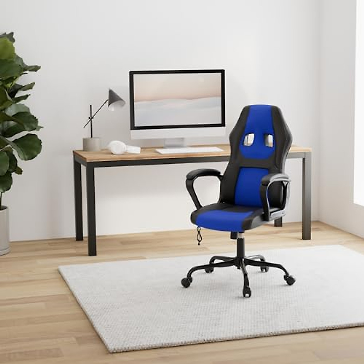 Office Chair Gaming Chair Ergonomic Massage Chair PU Leather Executive Seat with Swivel Base, Massage Lumbar Support, and Padded Armrests (Blue)
