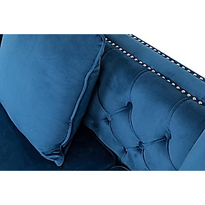 Modern U-Shape Sectional Sofa,Large Modular Sofa Velvet Couch Set with 5 Pillows and Metal Feet,Extra Wide Chaise Lounge Couch with Button Tufted and Nailhead Trim for Apartment Living Room,Blue
