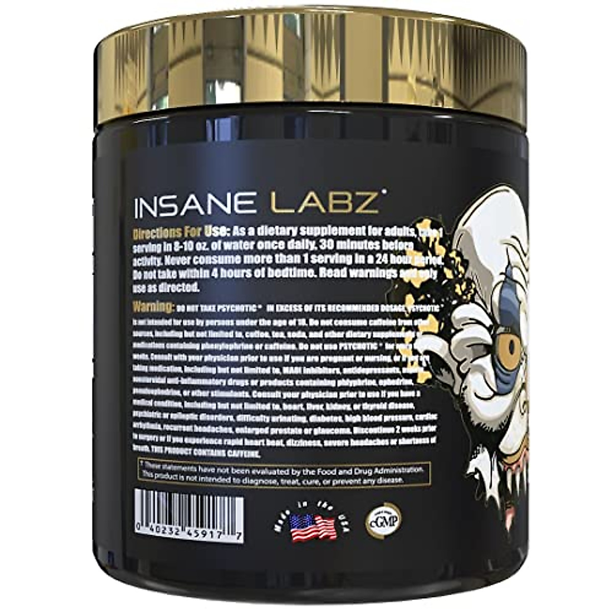 Insane Labz Psychotic Gold, High Stimulant Pre Workout Powder, Extreme Lasting Energy, Focus, Pumps and Endurance with Beta Alanine, DMAE Bitartrate, Citrulline, NO Booster, 35 Srvgs