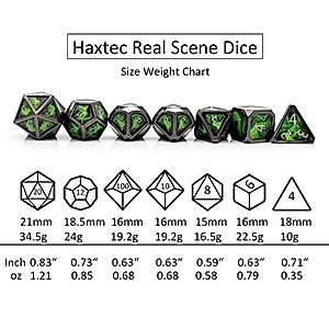 Haxtec Metal Dice Set D&D Acid Splash Real Scene Black Green Polyhedral DND Dice W/PU Leather Dragon Eye Dice Bag for TTRPG Dungeons and Dragons Gifts