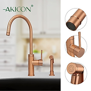 One-Handle Widespread Kitchen Faucet with Side Sprayer (Copper)