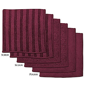 DII Microfiber Multi Purpose Cloths for Dishes, Stainless Steel and Glass for Cleaning, Drying and Polishing,12x12 (Set of 6) - Wine