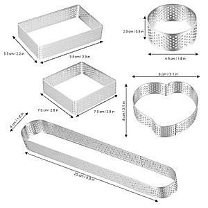 Baking Tart Rings Stainless Steel Perforated Tart Ring Muffin Rings, Mousse Baking Ring Cake Rings Dessert Rings Pastry Ring for French Tarte（5 Different Shape）