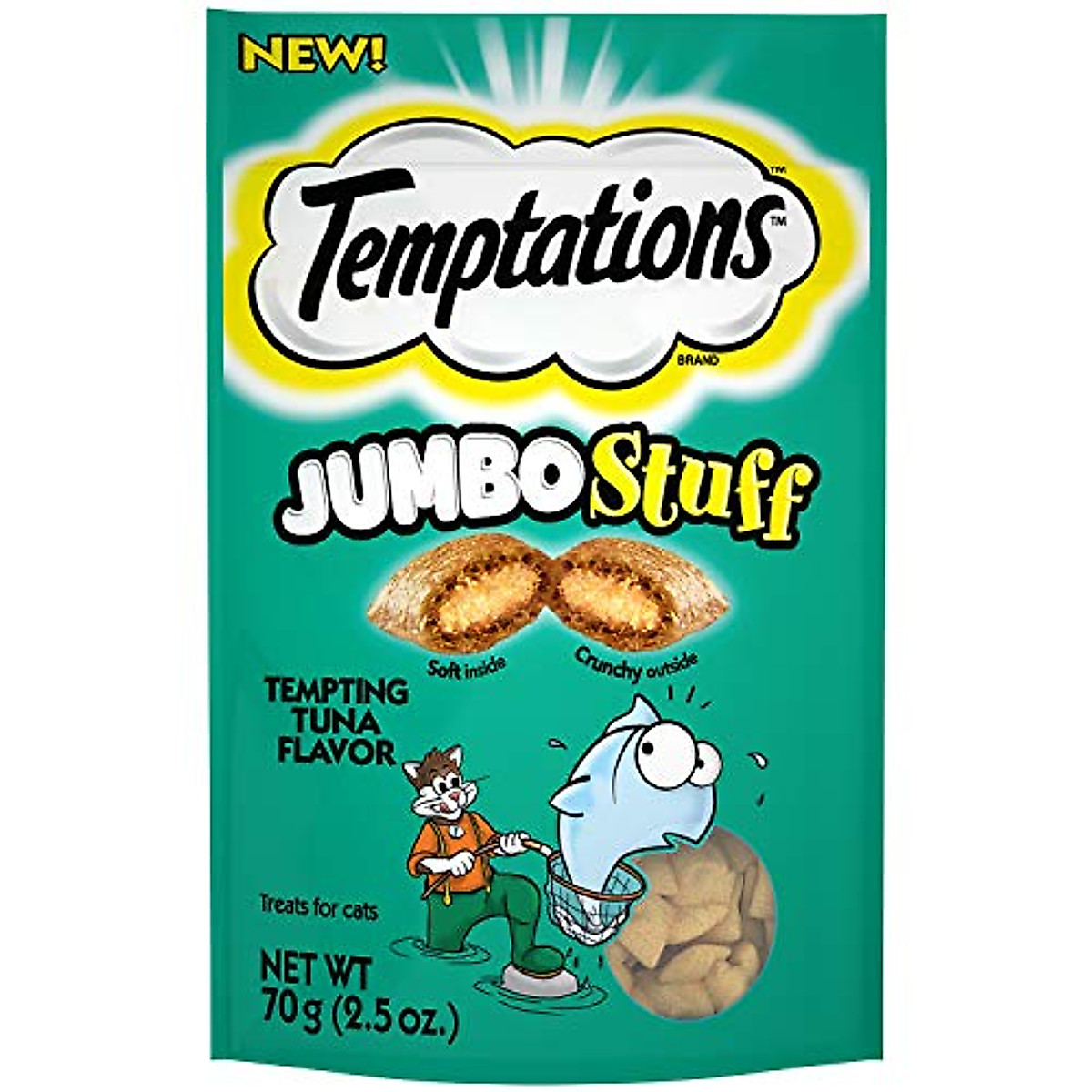 Temptations Jumbo Stuff Tempting Tuna Flavor Crunchy and Soft Cat Treats, 2.5 oz.