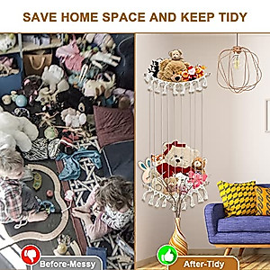 Stuffed Animal Storage Hammock, SCREPRETI Corner Plush Toys Holder with Lights, Length Adjustable Hanging Toy Organizer for Nursery Play Room Bedroom Kid Room