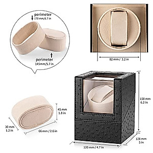 Efaithtek Automatic Single Watch Winder in Black Ostrich Pattern Leather with Japanese Quiet Motor，AC Adapter or Battery Powered