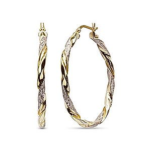 LeCalla 925 Sterling Silver Hoop Earrings Twisted Two-Tone Italian Design 14K Gold-Plated Small Earring Hoops for Women - 25MM