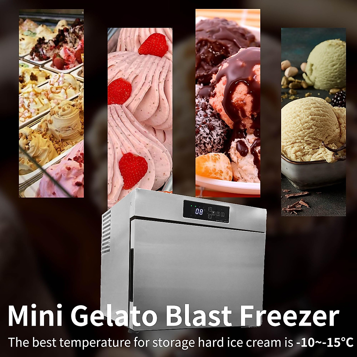 Yovtekc 32L Mini Gelato Blast Freezer, Batch Freezer, Blast Chiller Freezer, Tabletop Hard Ice Cream Freezer, Food Chilling Freezing, One Click Defrosting for Ice Cream Gelato, 290W 110V